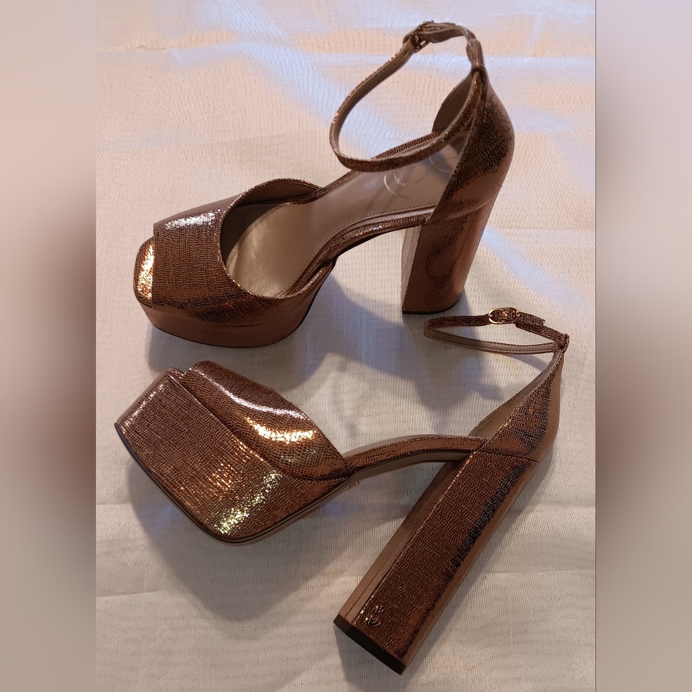 Sam Edelman Block Heel Kori Platforms Metallic Leathe… - Gem